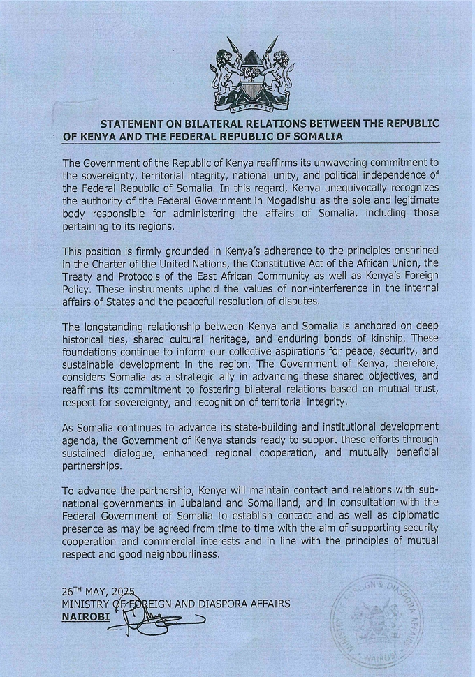 Kenya Clarifies Stance: “We Only Recognize the Federal Government of ...